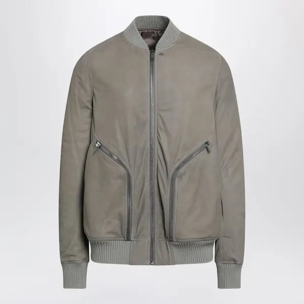 Rick Owens Pearl Grey Heizer Flight Jacket In Leather