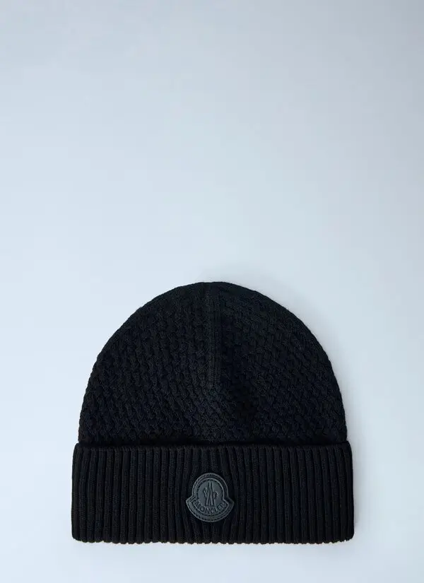 Moncler Ribbed Knit Beanie - Black