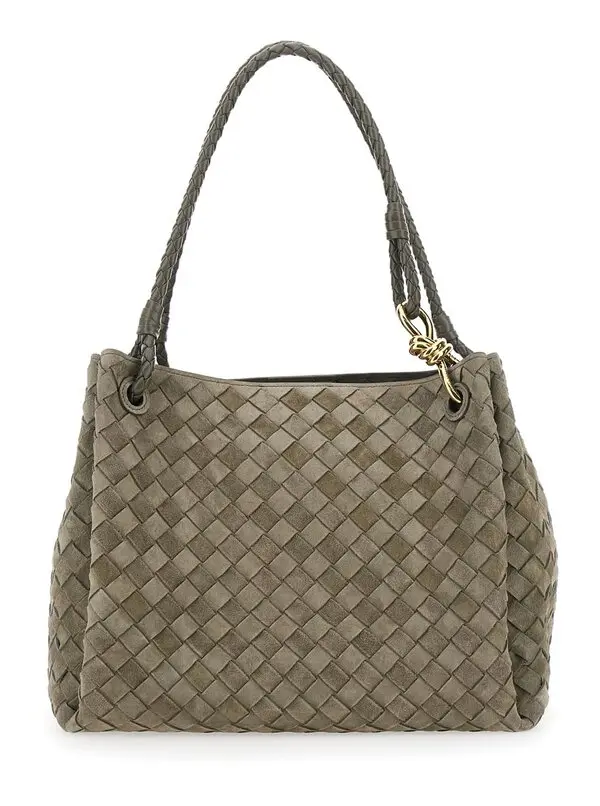 Bottega Veneta Shoulder Bag 'large Parachute' With All-over Intreccio Motif And Removable Pouch In Green Suede For - Multicolor