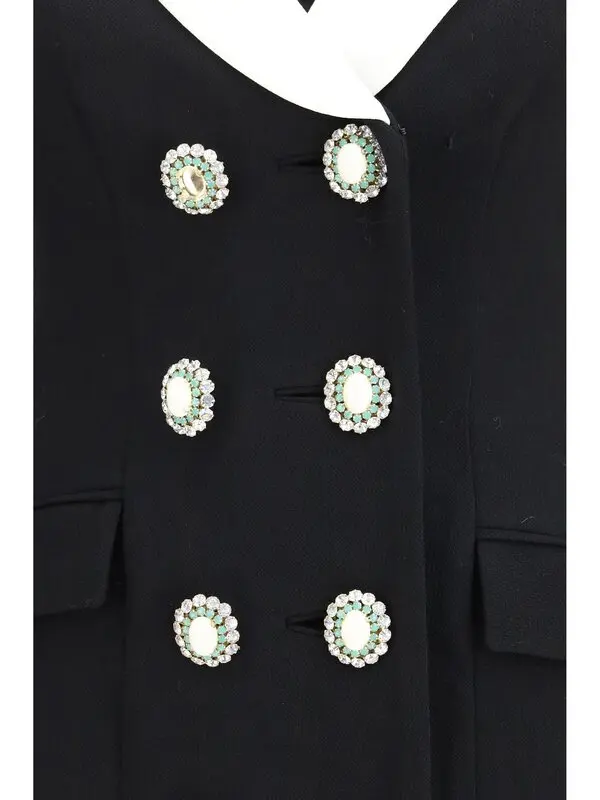 SELF-PORTRAIT Long Double-breasted Blazer With Contrast Neckline