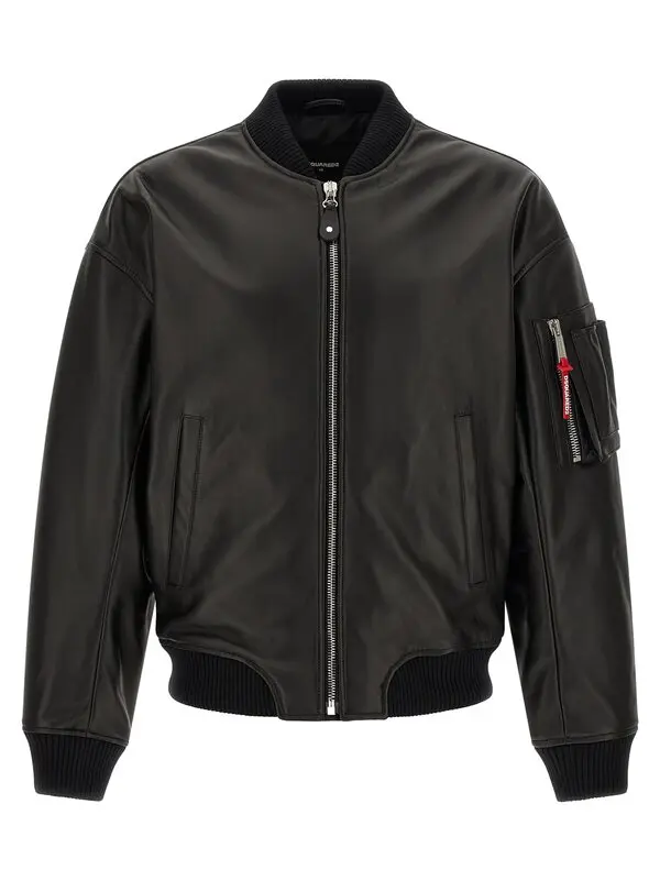 Dsquared2 Leather Bomber Jacket - Black