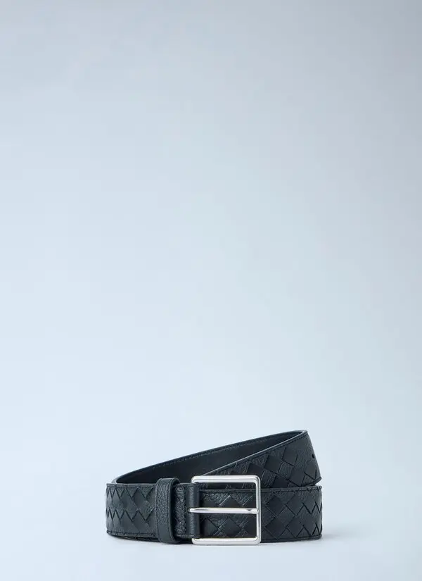 Bottega Veneta Woven Taurillon Leather Belt - Black