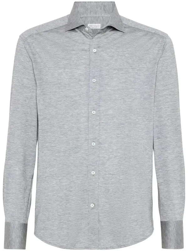 Brunello Cucinelli Silk And Cotton Jersey Shirt With Spread Collar - Multicolor