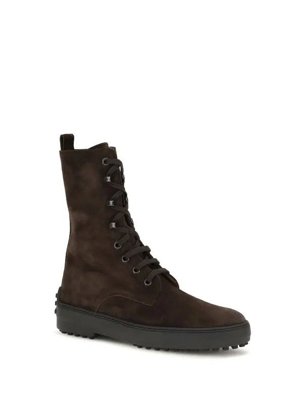 TOD'S Winter Gommino Suede Leather Lace-up Ankle Boots - Brown