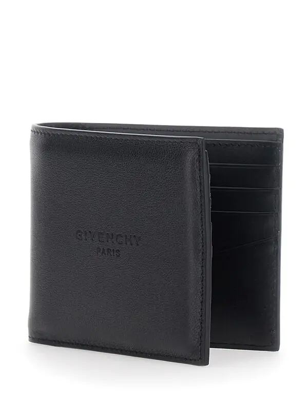 Givenchy Black Bi-fold Wallet With Logo Lettering Embossed On The Front In Pebbled Leather For