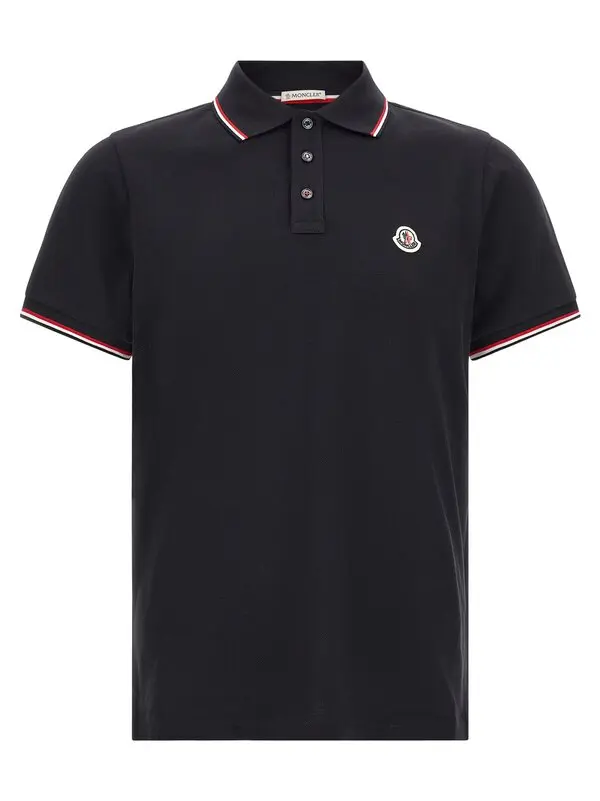 Moncler Tricolor Trim Polo Shirt - Blue