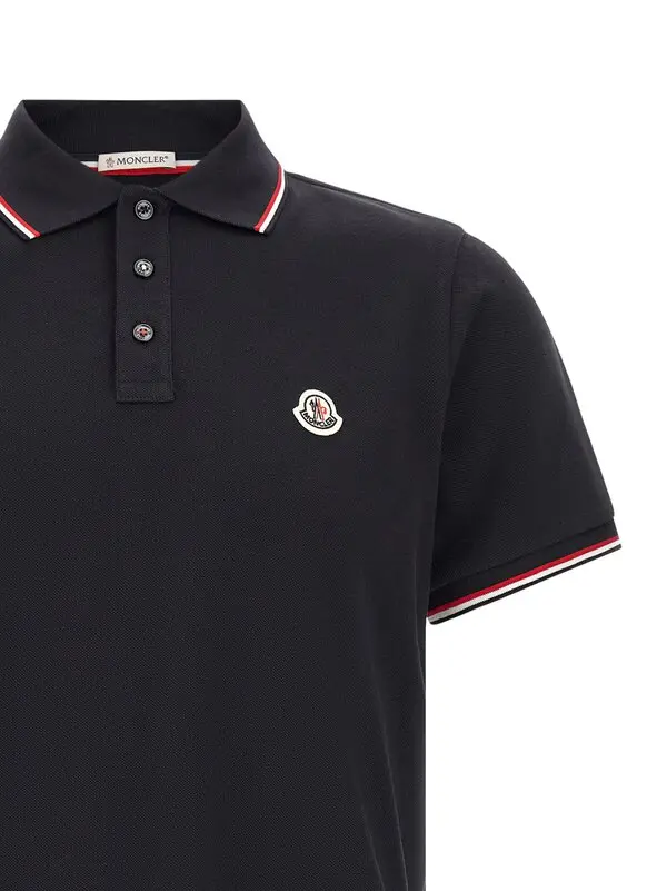 Moncler Tricolor Trim Polo Shirt - Blue