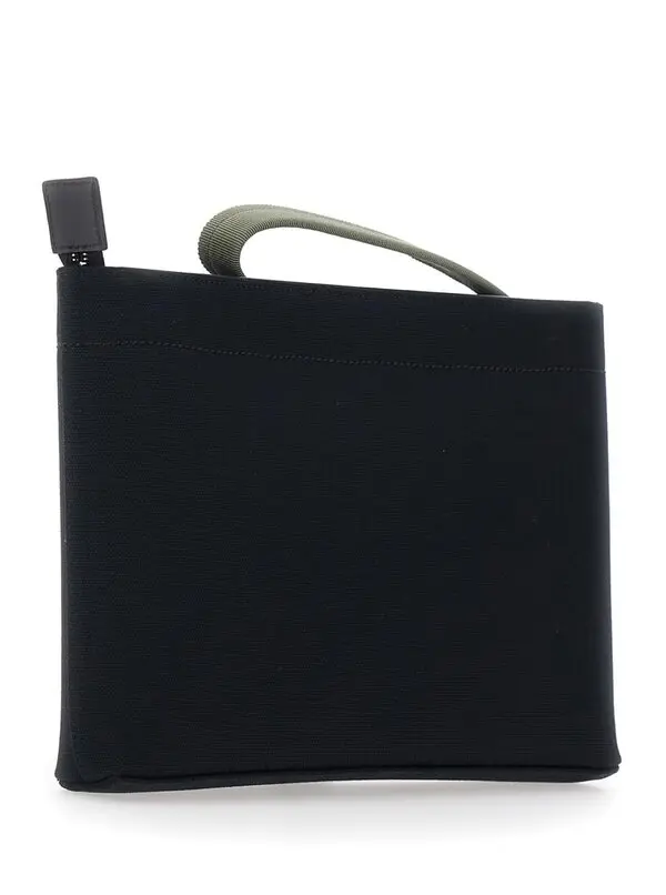 Givenchy Black Pouch With Top Handle And Logo Print On Front In Cotton For