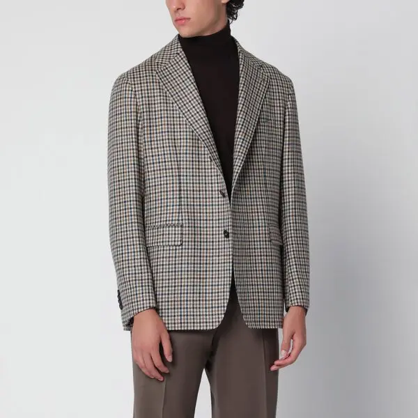 Tagliatore Single-breasted Jacket With Tobacco Vichy Pattern - Brown