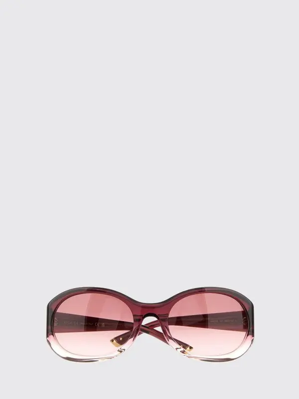 Gucci Oval Sunglasses In Black And Acetate With Lettering Logo - Red