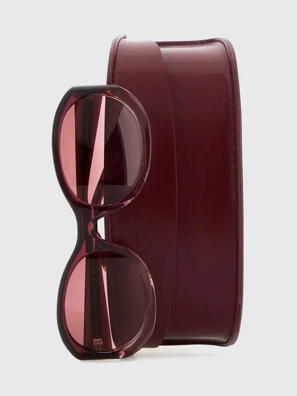 Gucci Oval Sunglasses In Black And Acetate With Lettering Logo - Red