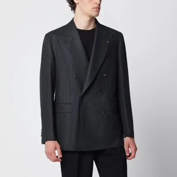 Tagliatore Anthracite Grey Double-breasted Jacket In Wool And Cashmere