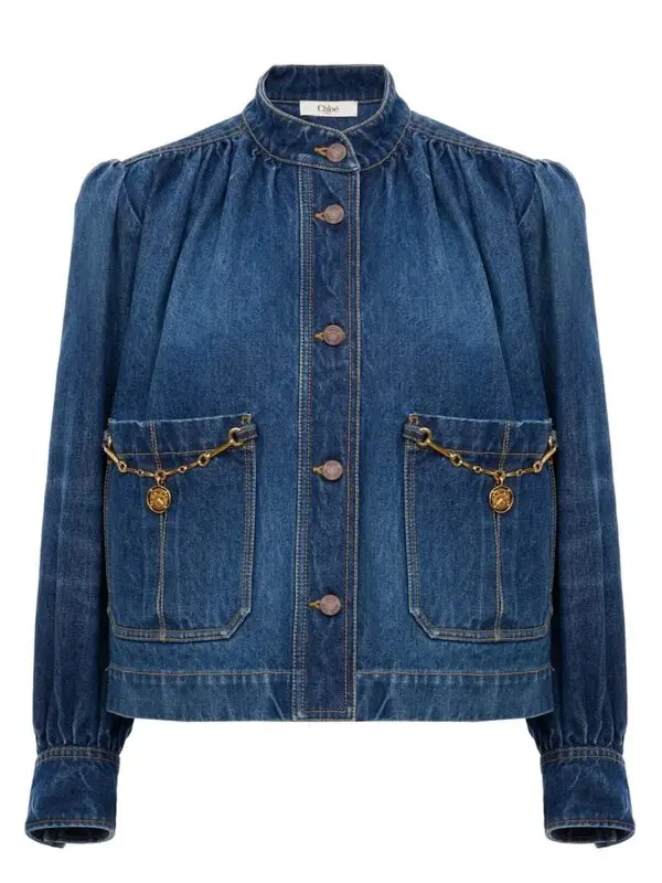 Chloé Denim High Neck Gathered Jacket