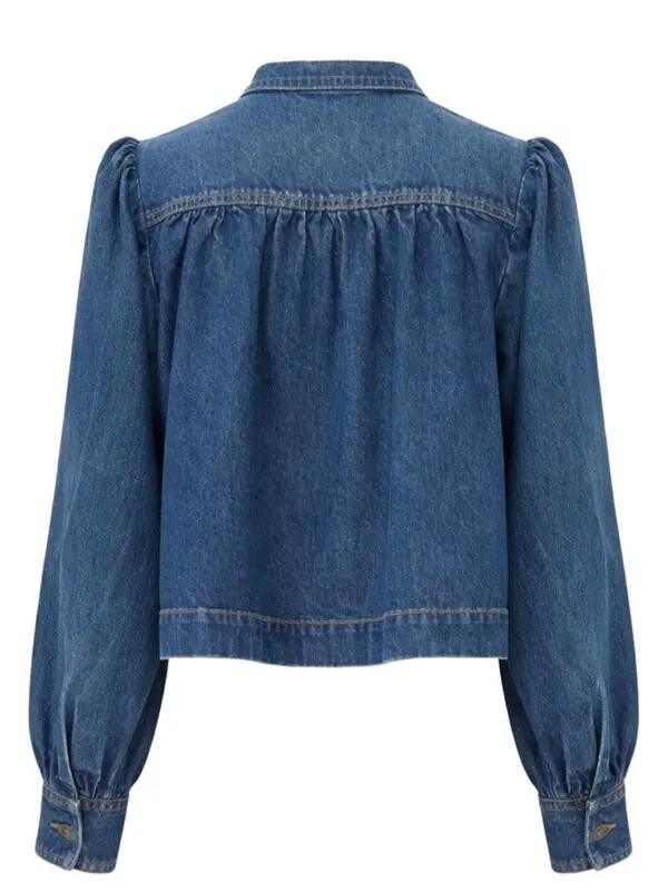 Chloé Denim High Neck Gathered Jacket