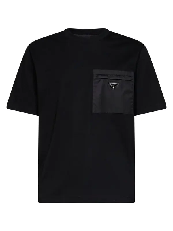 Prada Abbigliamento Black Jersey And Re-nylon Crewneck T-shirt - Multicolor