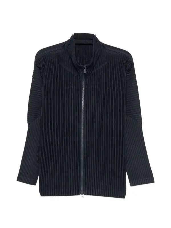 Issey Miyake Pleated High Neck Zip Up Shirt - Multicolor