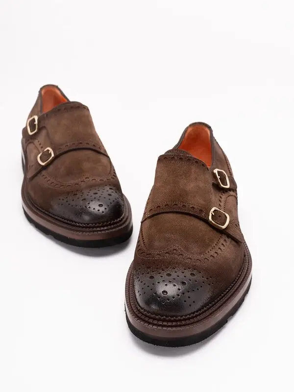 Santoni Lambskin Brogue Monk Loafers