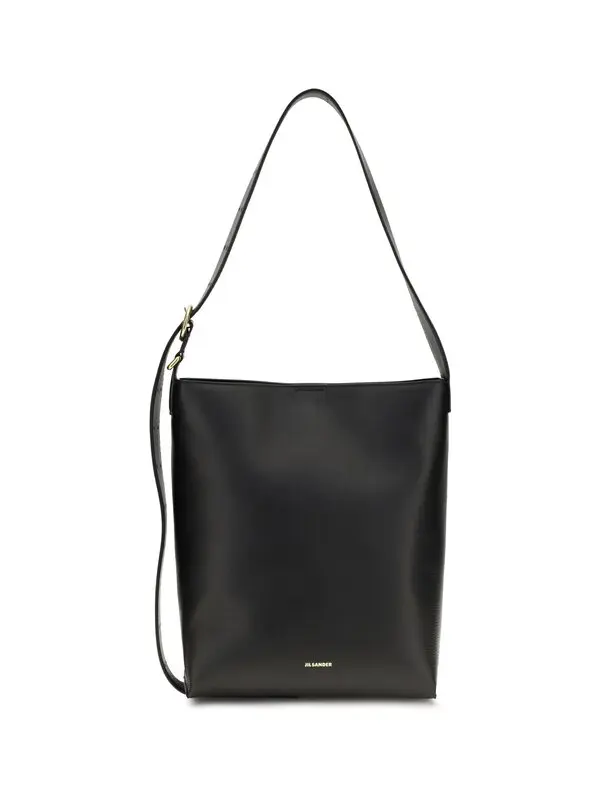 JIL SANDER Cannolo Leather Shoulder Bag - Black
