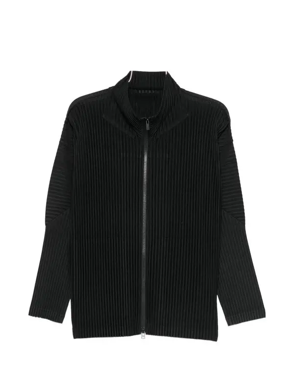 Issey Miyake Pleated High Neck Zip Up Shirt - Multicolor
