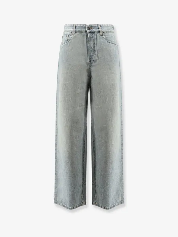 Miu Miu Cotton Jeans With Logo Lettering Embroidery - Multicolor