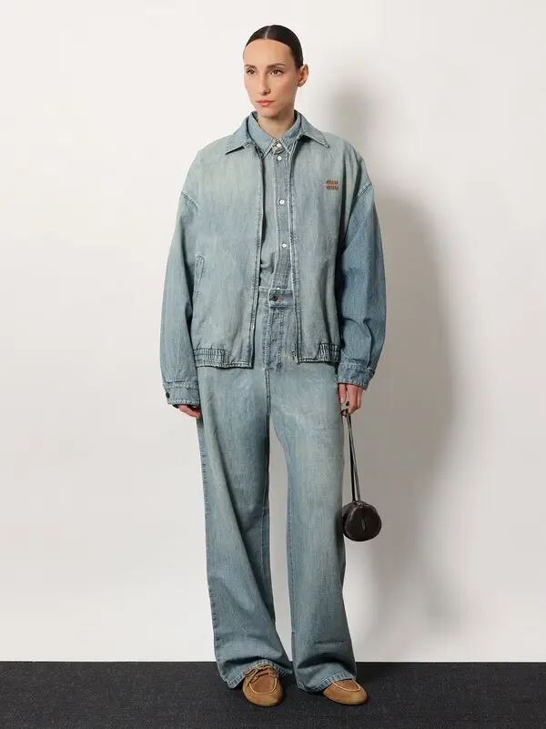Miu Miu Cotton Jeans With Logo Lettering Embroidery - Multicolor
