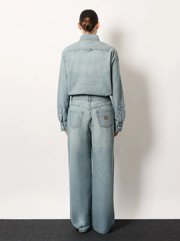 Miu Miu Cotton Jeans With Logo Lettering Embroidery - Multicolor