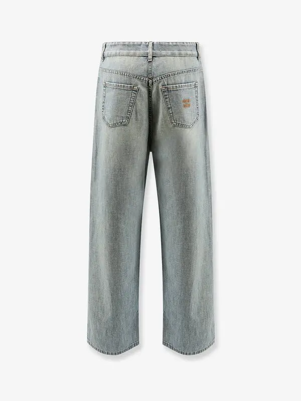 Miu Miu Cotton Jeans With Logo Lettering Embroidery - Multicolor