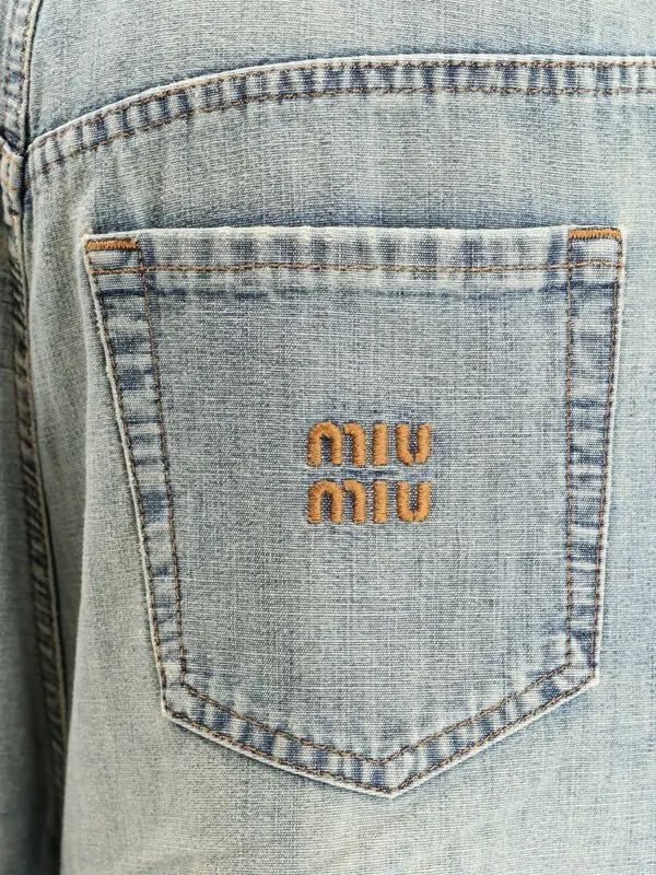 Miu Miu Cotton Jeans With Logo Lettering Embroidery - Multicolor