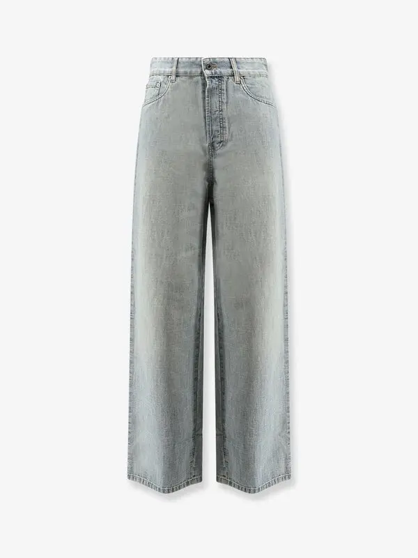 Miu Miu Cotton Jeans With Logo Lettering Embroidery - Multicolor