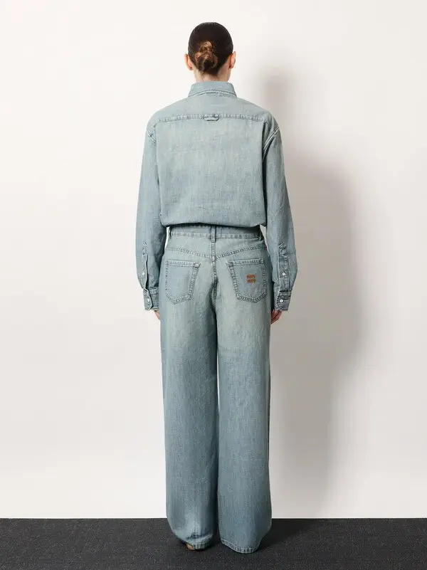 Miu Miu Cotton Jeans With Logo Lettering Embroidery - Multicolor