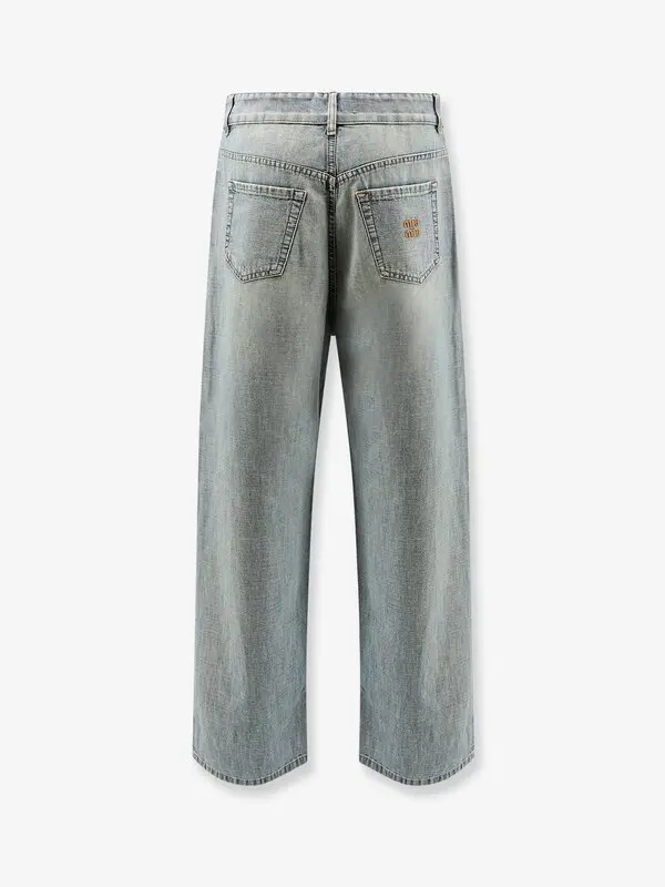Miu Miu Cotton Jeans With Logo Lettering Embroidery - Multicolor