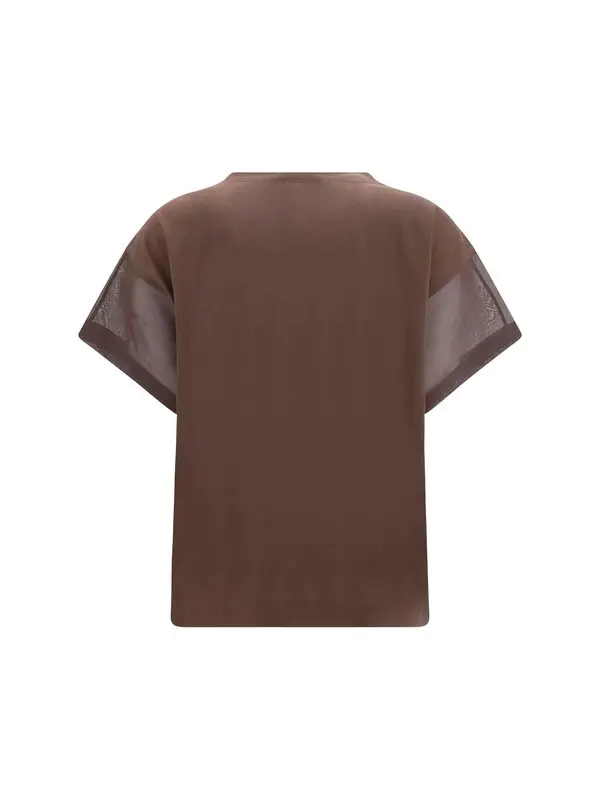 Brunello Cucinelli Cotton T-shirt With Sheer Sleeves - Brown
