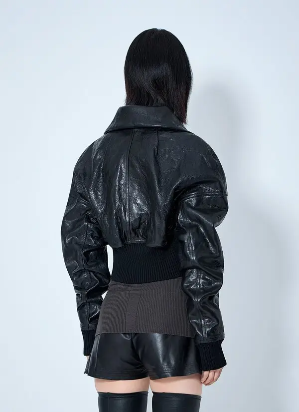 Rick Owens Dracuflight Textured Leather Jacket - Black