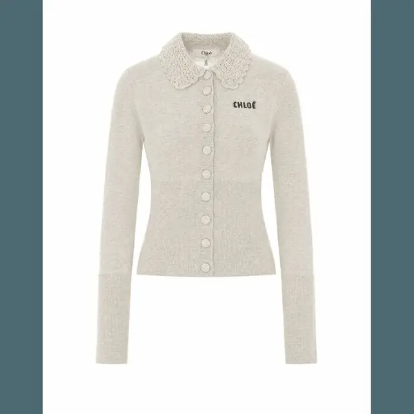 Chloé Logo Slim Fit Cardigan - Gray