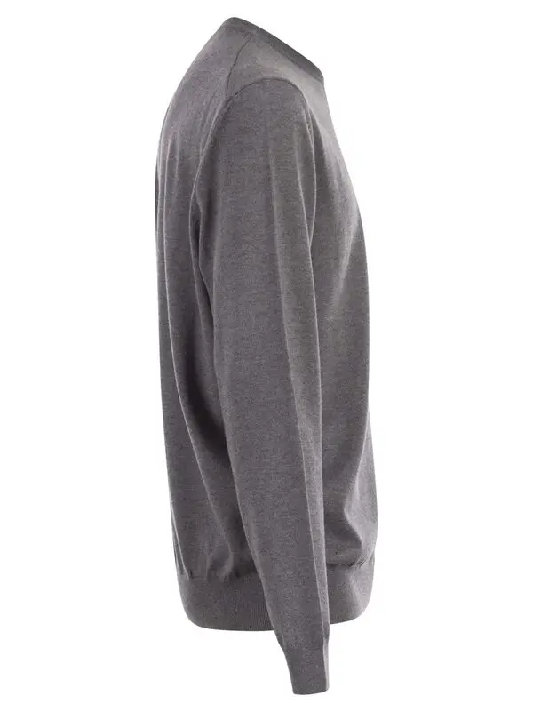 BOSS Regular Fit Virgin Wool Jumper With Embroidered Logo - Gray