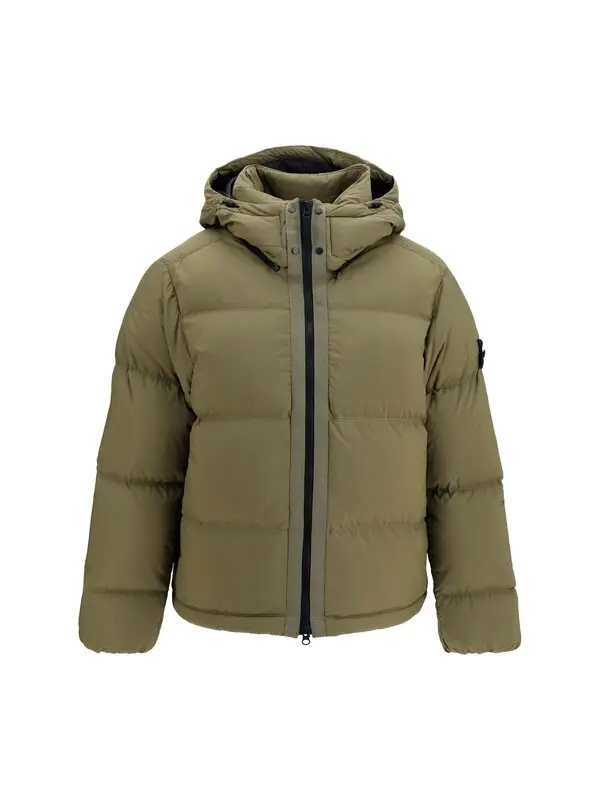 Stone Island Detachable Hood Down Jacket - Green