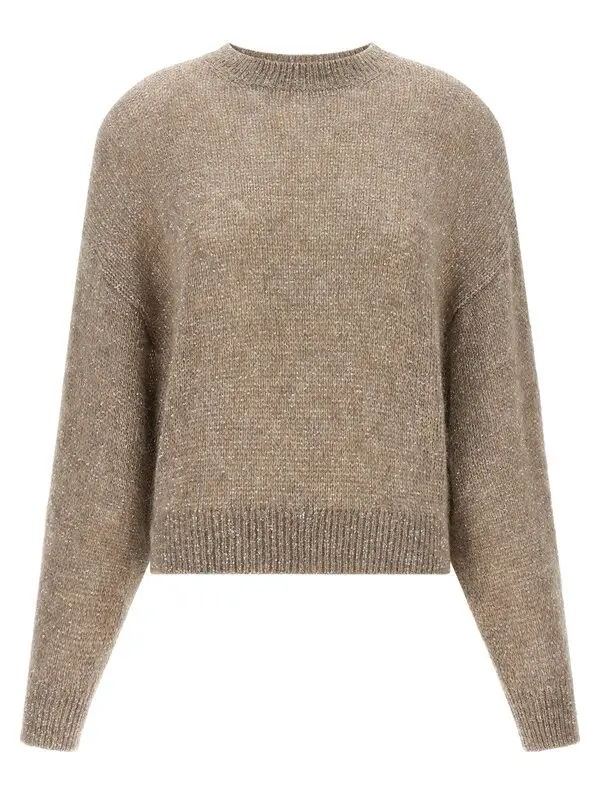 Brunello Cucinelli Diamante Sequin Knit Sweater - Cream