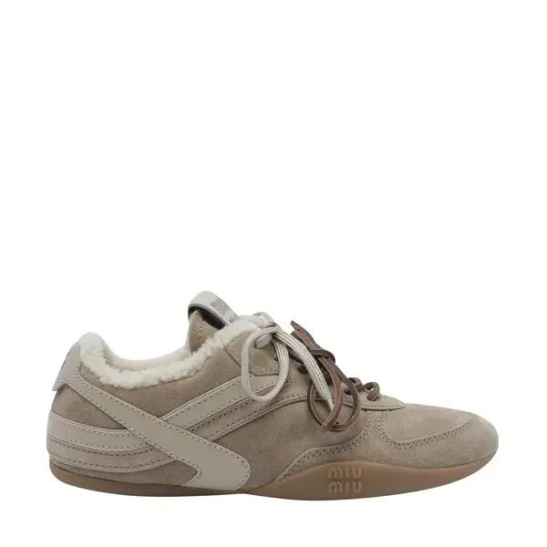 Miu Miu Gymnasium Suede And Shearling Sneakers - Cream