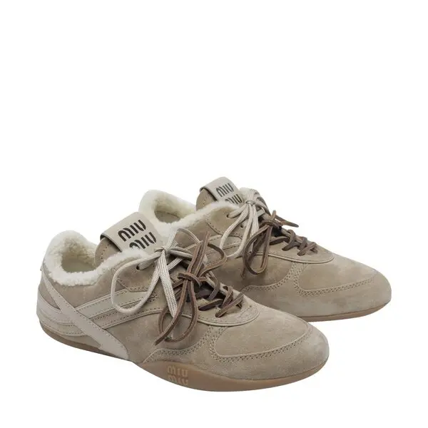 Miu Miu Gymnasium Suede And Shearling Sneakers - Cream