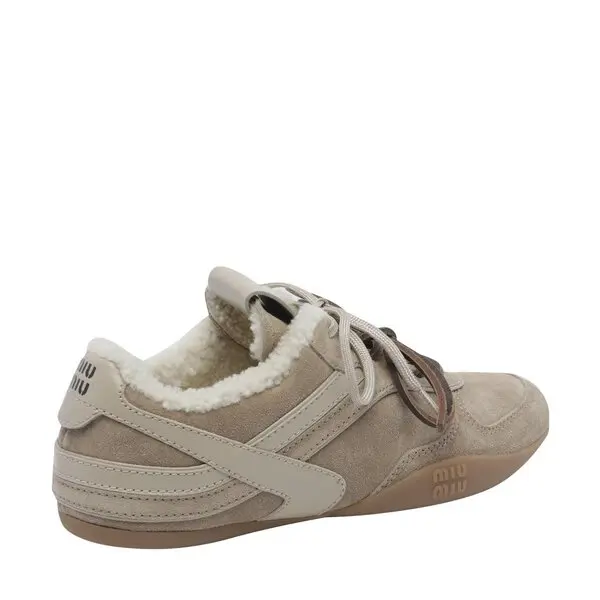 Miu Miu Gymnasium Suede And Shearling Sneakers - Cream