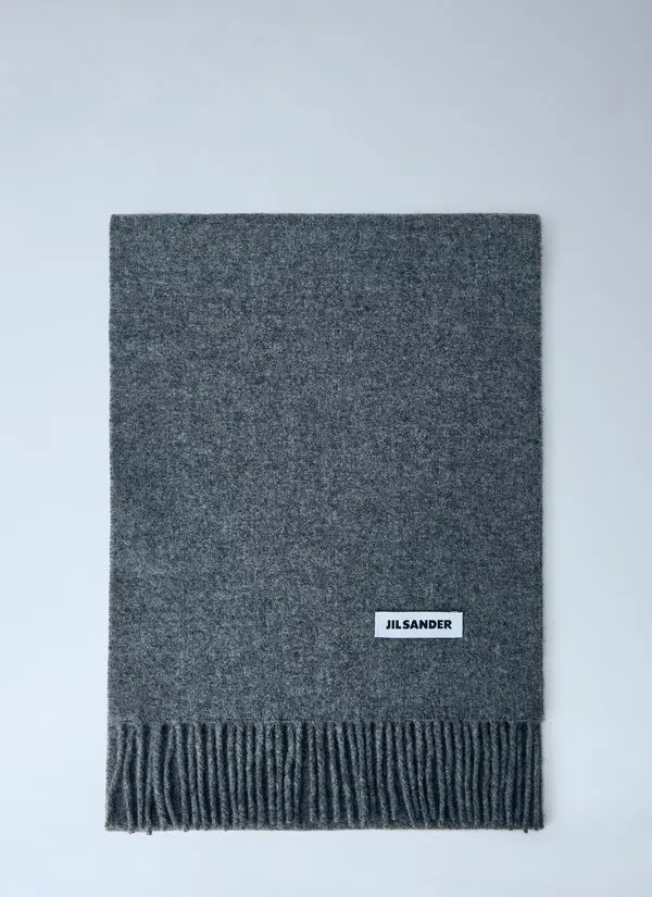 JIL SANDER Fringed Wool Scarf - Gray