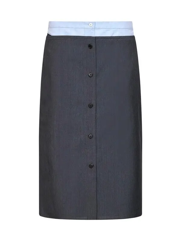 Prada Wool And Mohair Midi Skirt With Shirt-style Insert - Multicolor