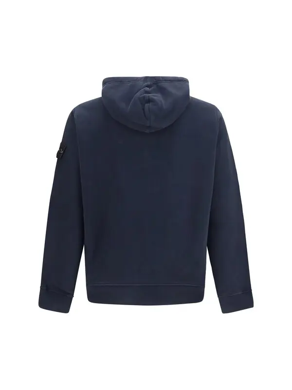 Stone Island Cotton Hoodie With Zip And Compass Logo - Blue