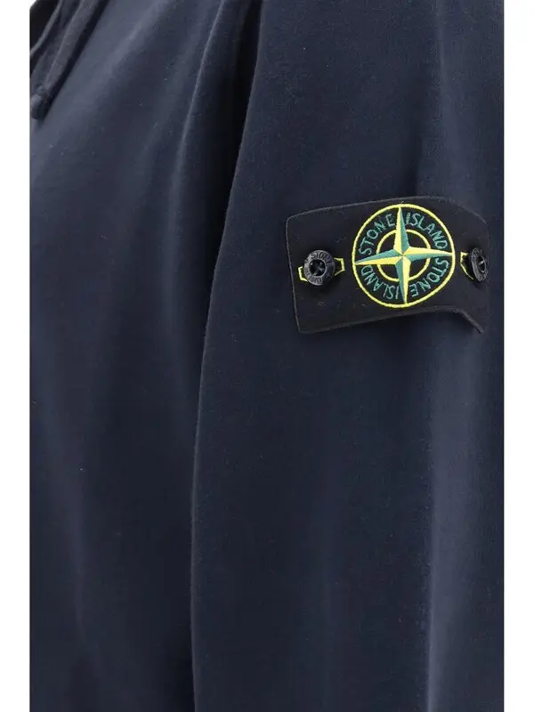 Stone Island Cotton Hoodie With Zip And Compass Logo - Blue