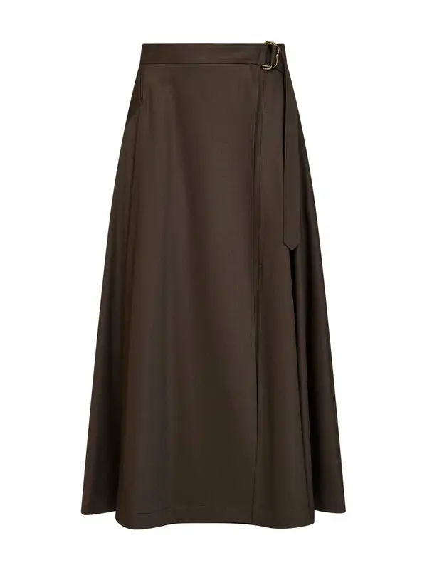 Burberry Green Wool Twill Belted Midi Skirt - Multicolor