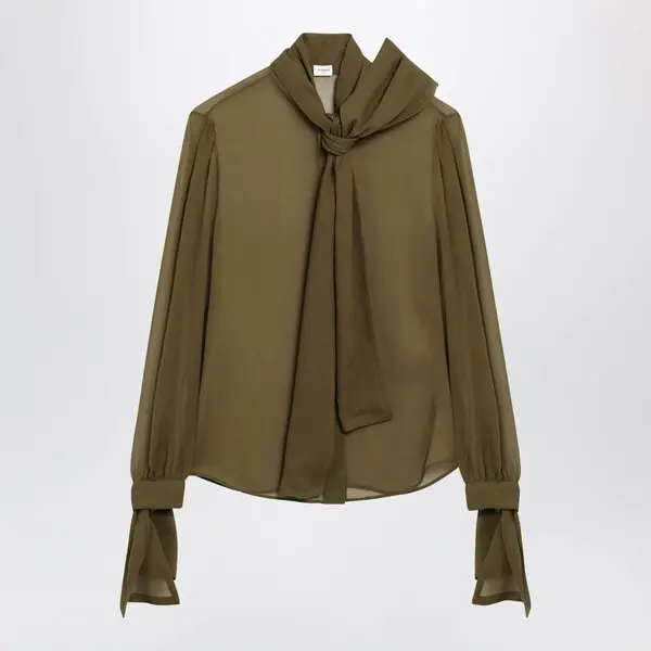 Saint Laurent Silk Lavallière Blouse - Green