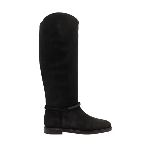 Brunello Cucinelli Suede Boots With Precious Strap - Brown