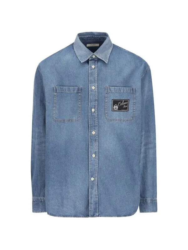 Celine Logo Cotton Denim Shirt