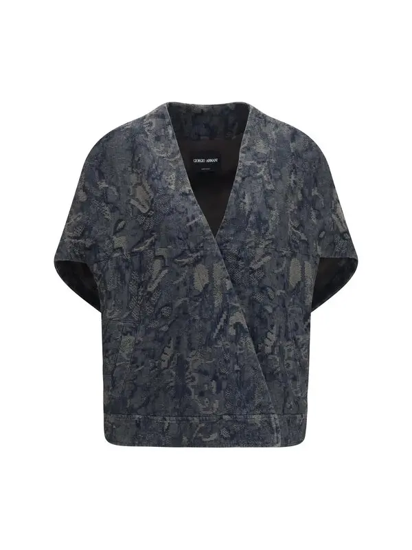 Giorgio Armani Jacket In Oversized Floral Jacquard Denim - Blue