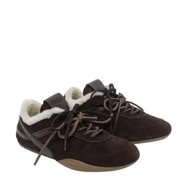 Miu Miu Gymnasium Suede And Shearling Sneakers - Brown